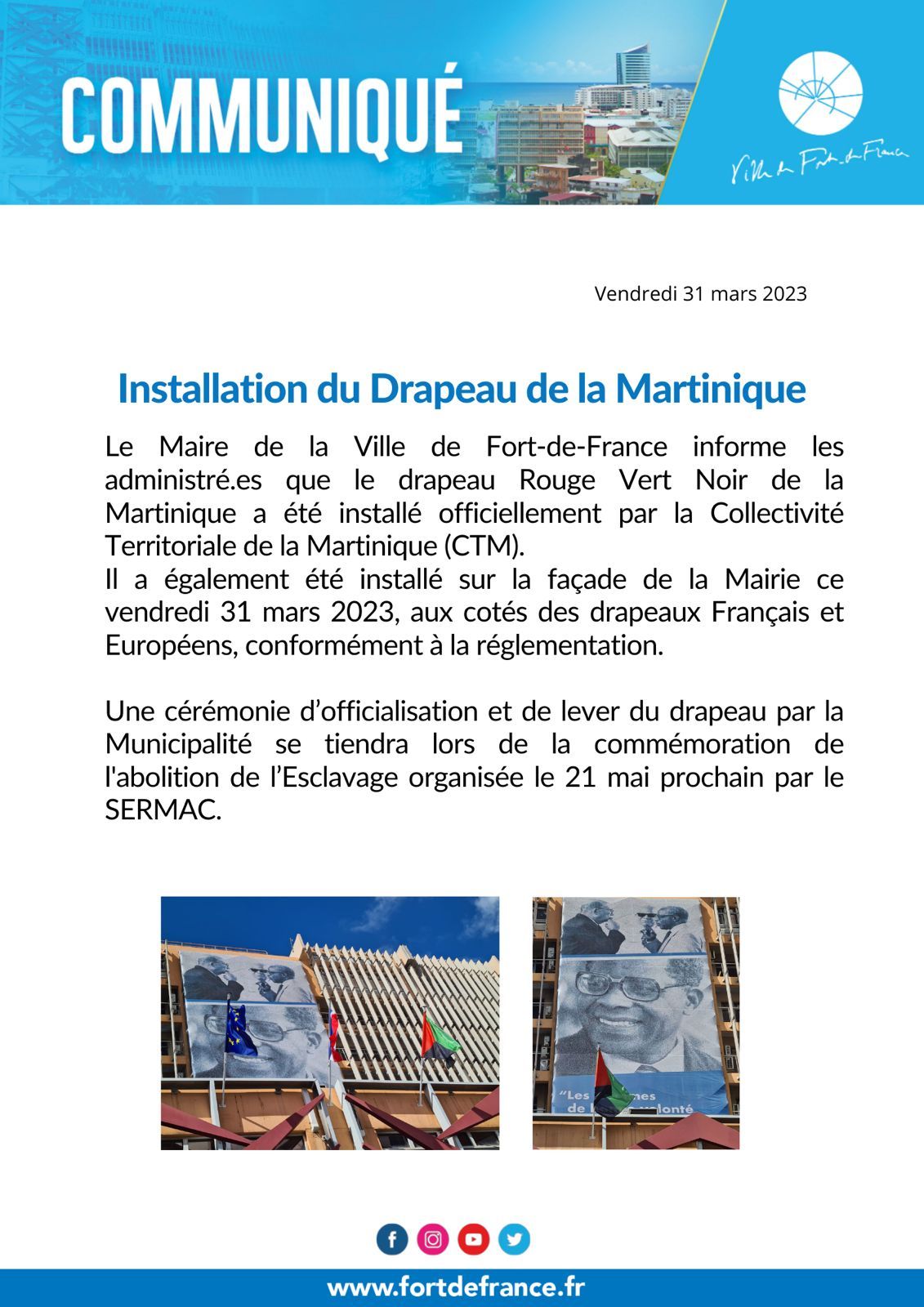 Martinique. Serge Letchimy hisse le nouveau drapeau du pays ! - KARIBINFO